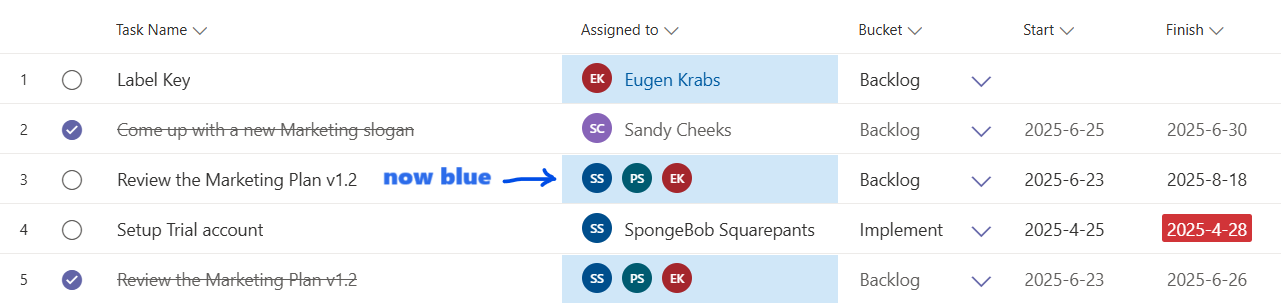 Conditional coloring in Microsoft Planner