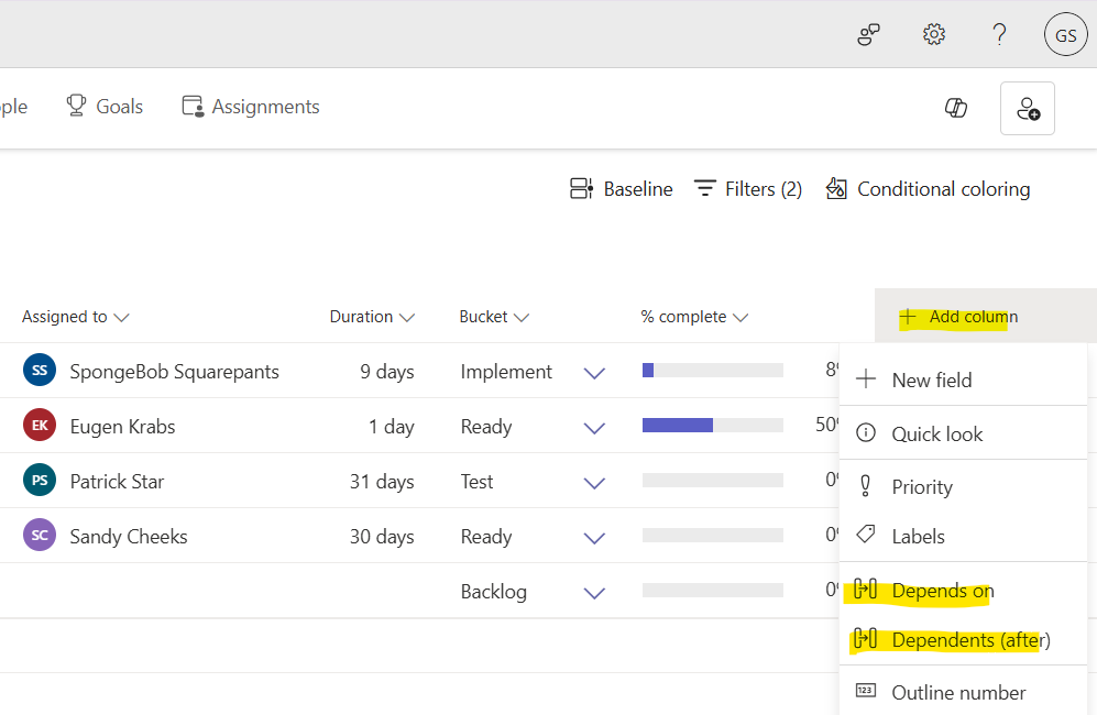 Tracking Dependencies in Microsoft Planner premium plans