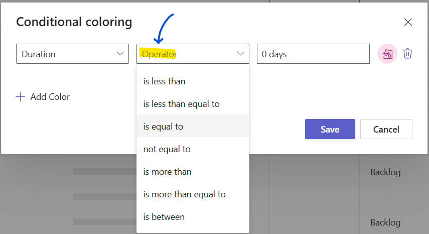 Conditional coloring in Microsoft Planner